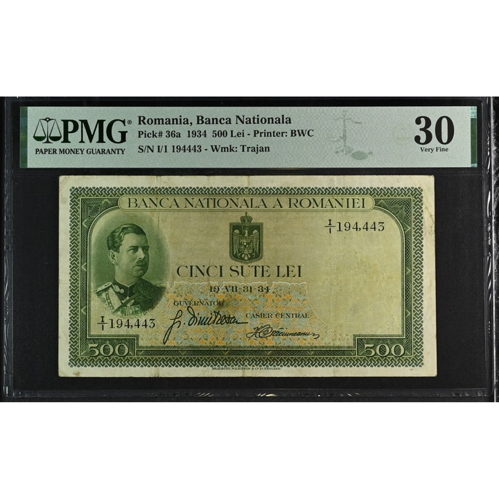 Bancnota ROMANIA P-36a 1934 500 Lei, PMG, 30, Serial I/1 194443 - eMAG.ro
