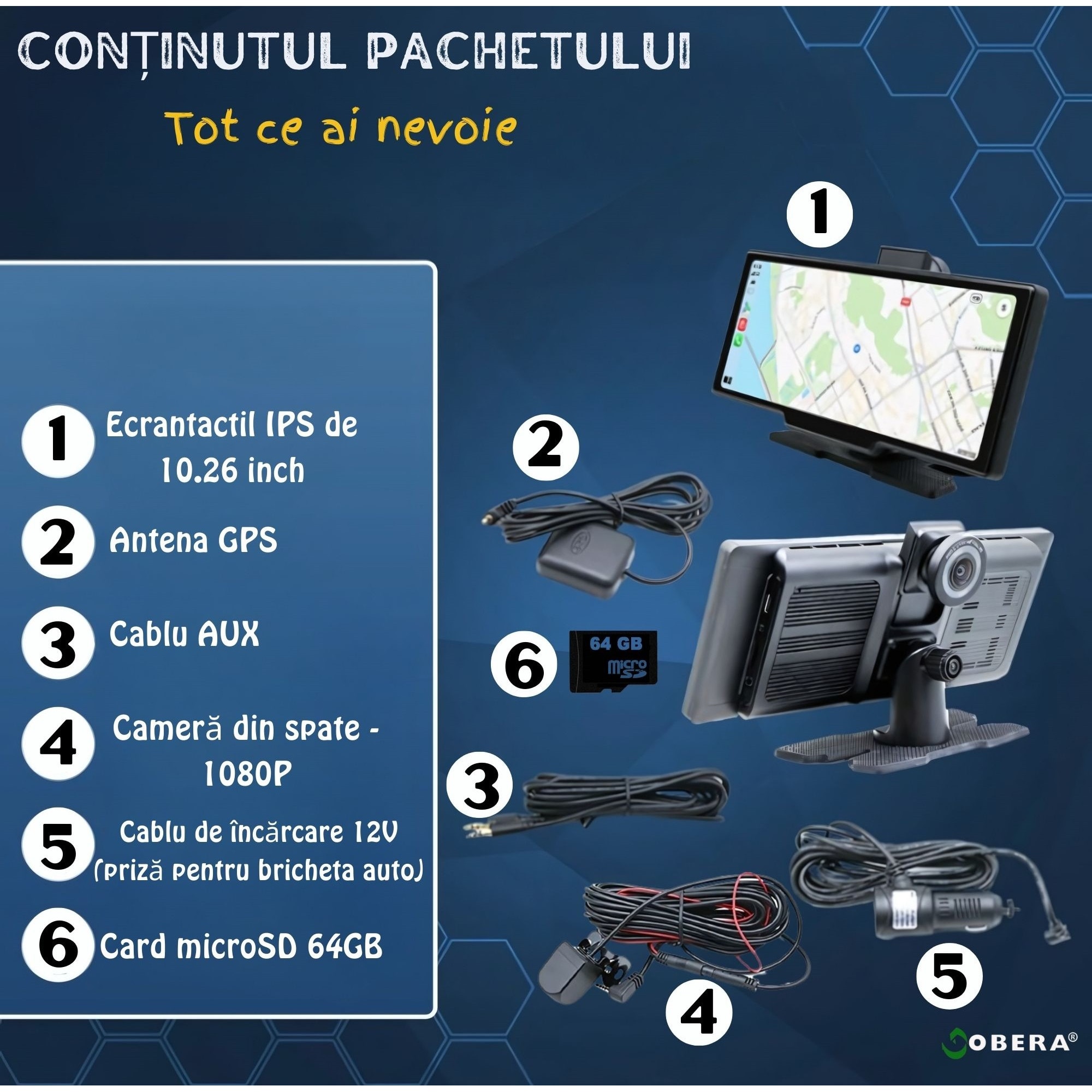 Navigatie auto Multimedia DVR 10.26 inch goBERA®, Portabila, CarPlay ...