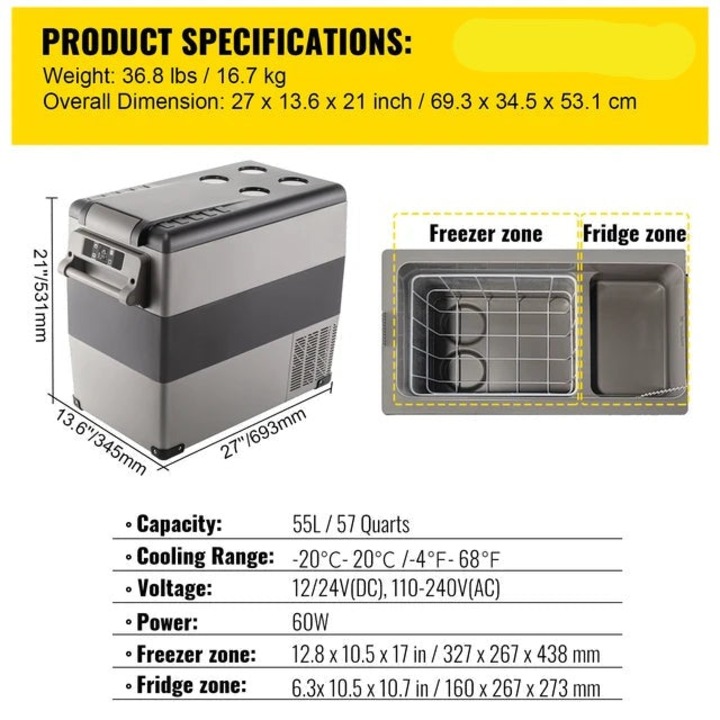 Хладилник за кола Компресор Преносим 35 L 60 W Сив Emag Bg