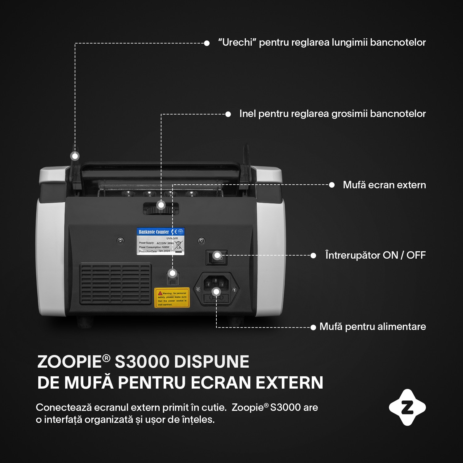 Masina de numarat bani, Zoopie®, Detectare bancnote prin IR, UV, MG ...