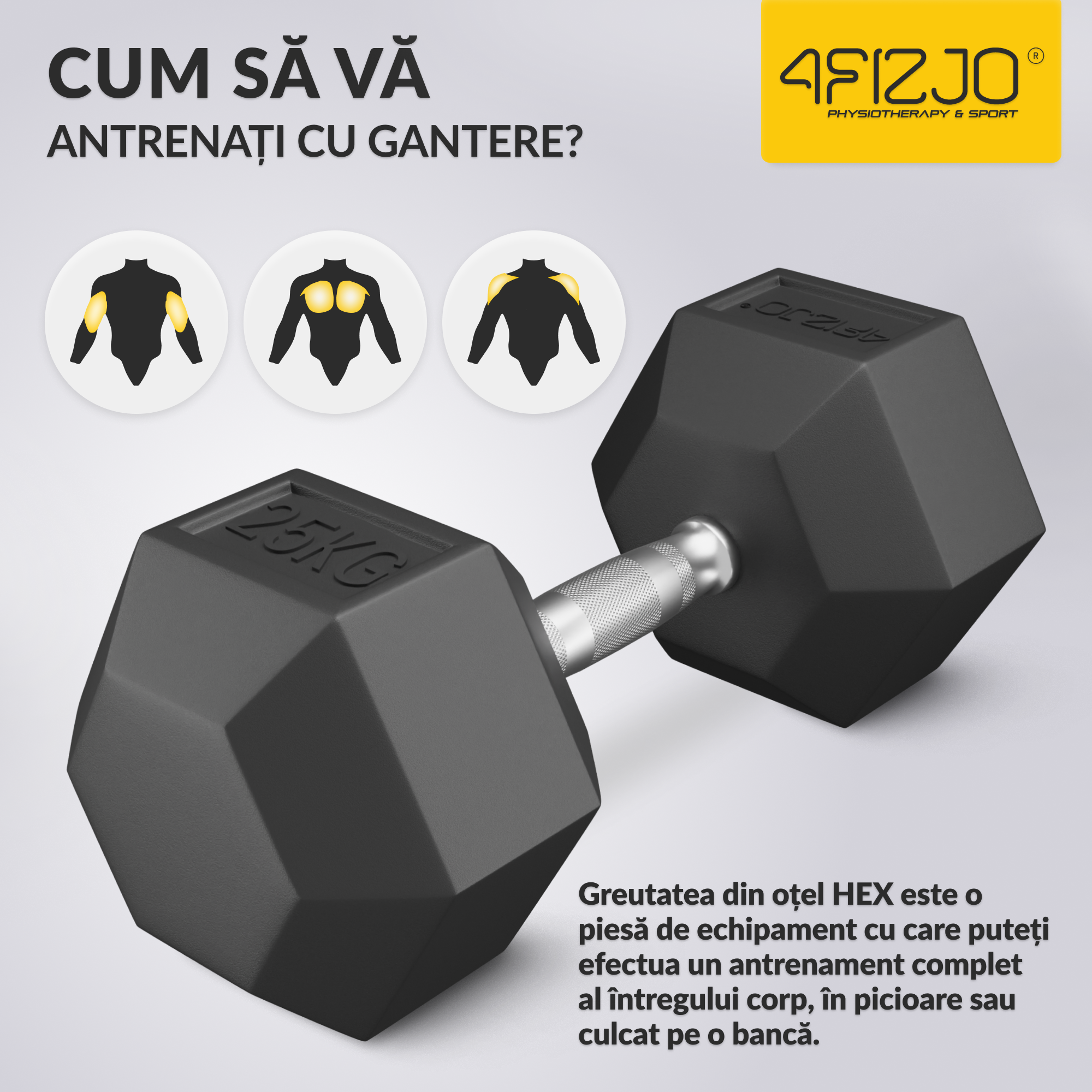 Gantera din fonta gantera cauciucata HEX, pentru antrenament la sala de ...