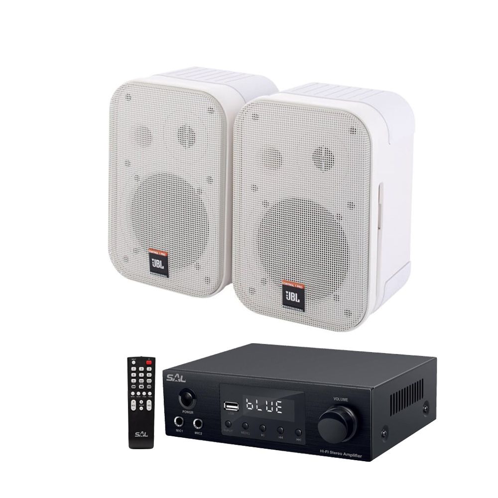Sistem audio cu 2 boxe JBL Control 1 Pro alb si amplificator cu Bluetooth, USB, FM - eMAG.ro