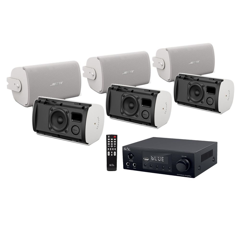 Sistem audio ambiental cu 6 boxe perete Bose de culoare alba, si un ...