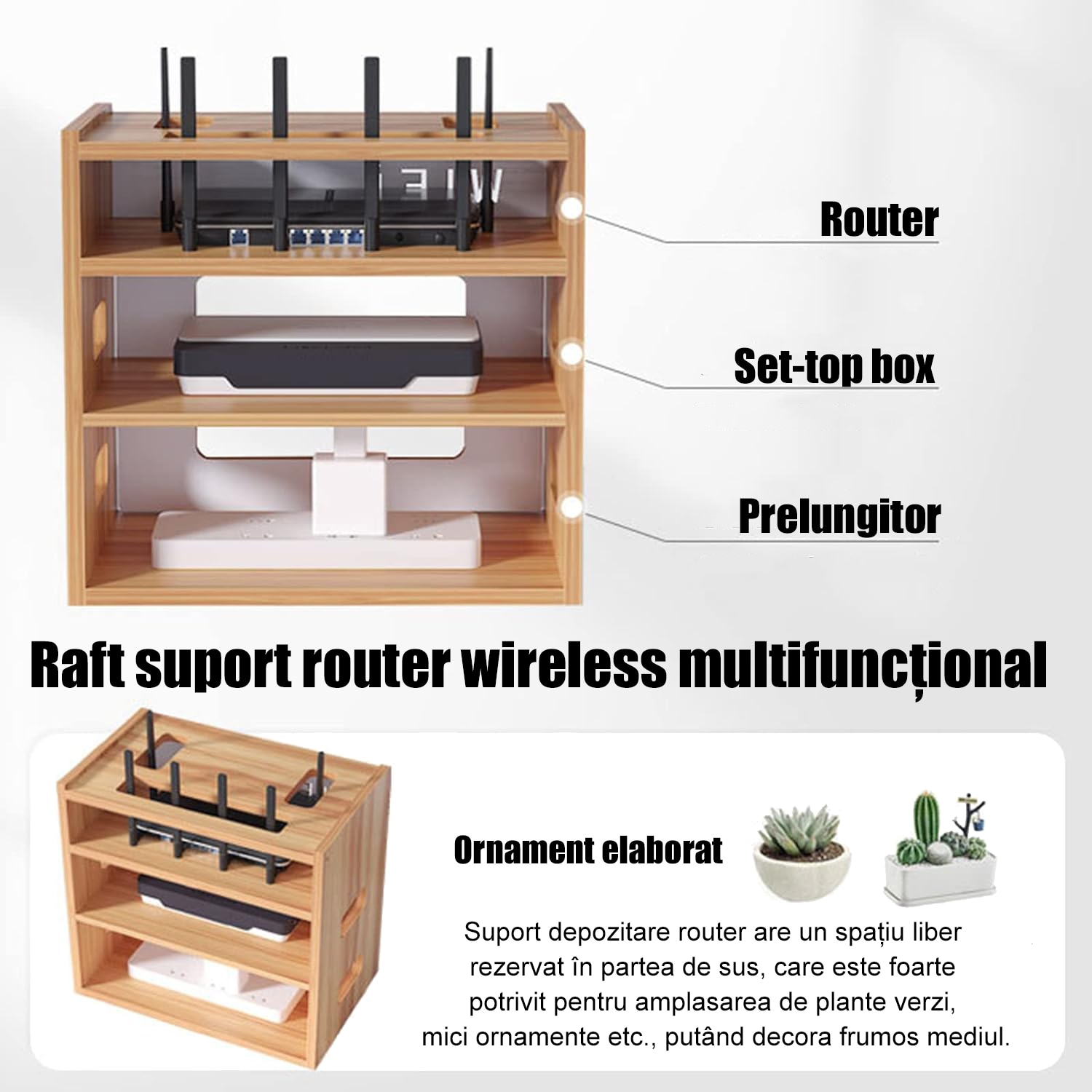 Raft Suport Router Wireless, BYONDSELF®, Trei Compartimente, pentru ...