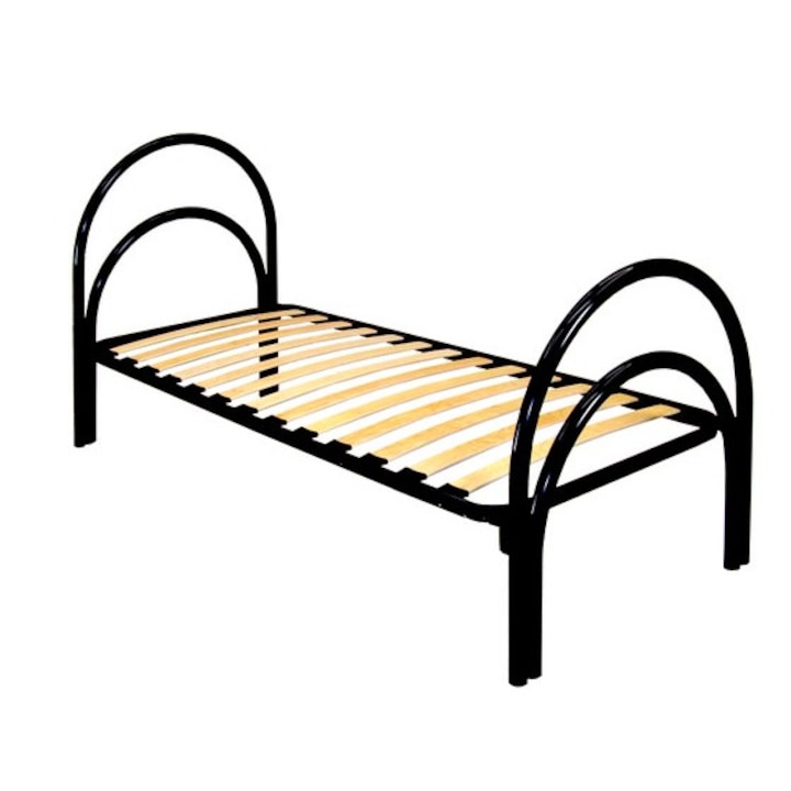 Pat cu structura metalica si 14 lamele lemn, Iseo, 80x200 x 30/73 cm ...