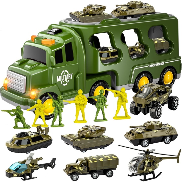 Set Camion de armata cu sunete si lumini LED 14 in 1 cu figurine de ...