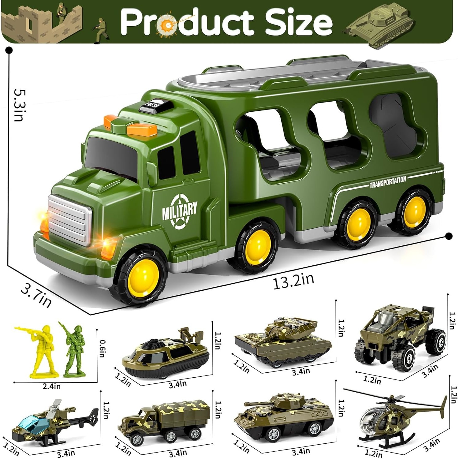 Set Camion de armata cu sunete si lumini LED 14 in 1 cu figurine de ...