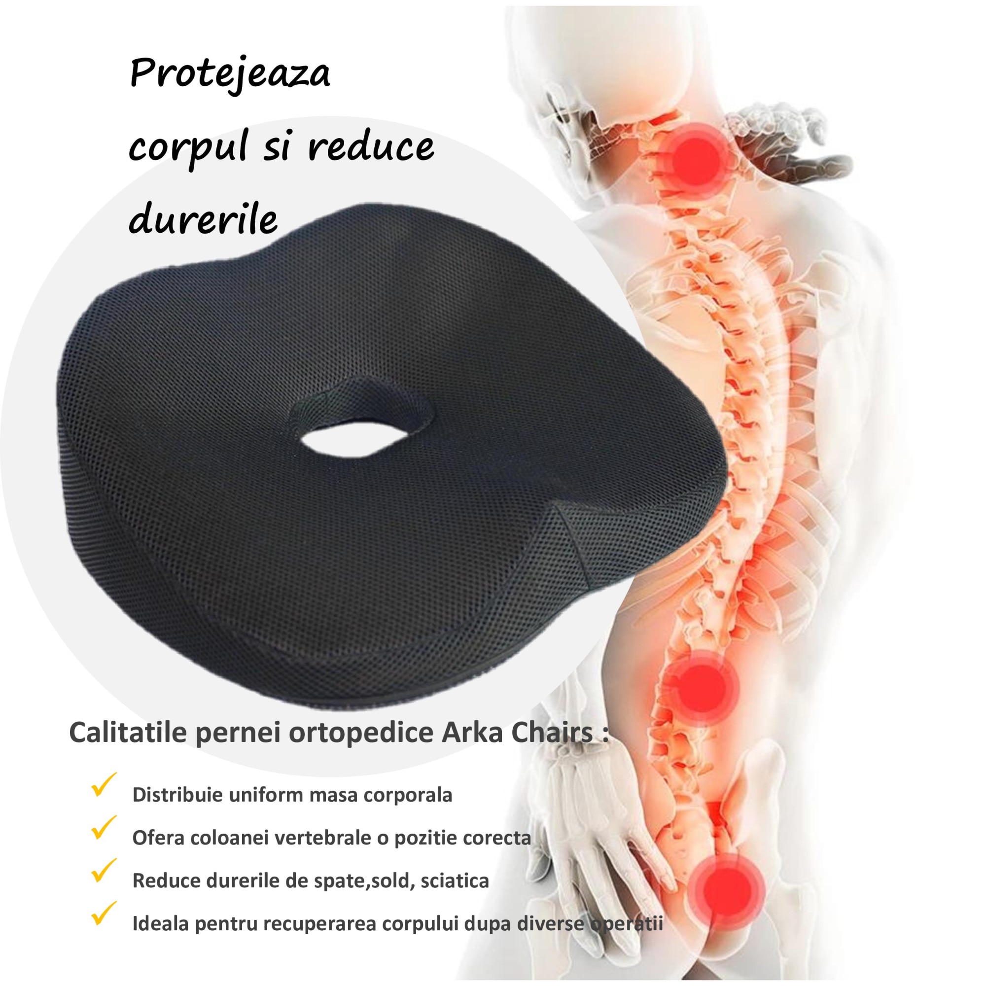 Perna ortopedica sezut, spuma cu memorie, husa lavabila, respirabila si ...