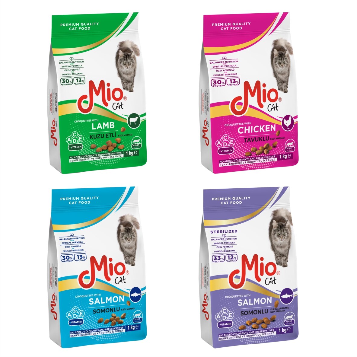 Pachet 4 saci de 1kg boabe, Mio Cat Premium, Mancare uscata, Completa ...