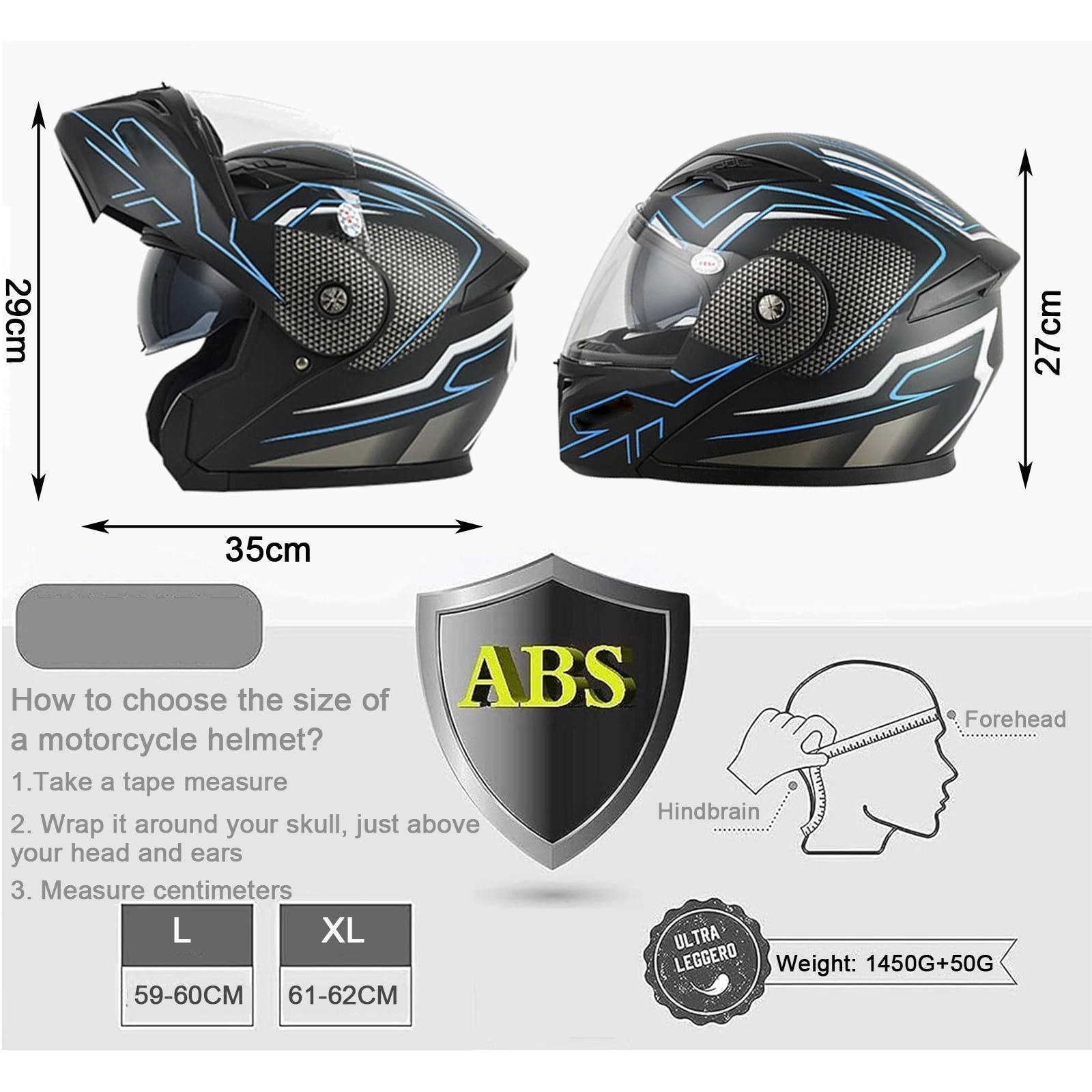 Motoros sisak, NUODWELL, XL méretű, ABS anyag, leejtés- és ütésállóság ...