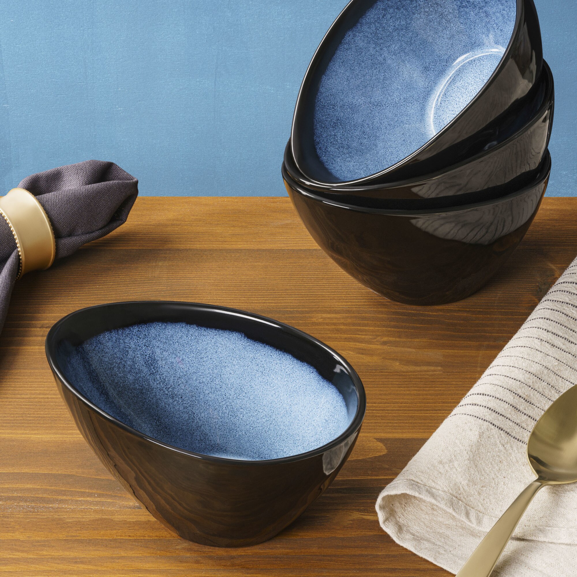 Set 4 boluri asimetrice, 16.5x11.5 cm, ceramica dublu glazurata ...