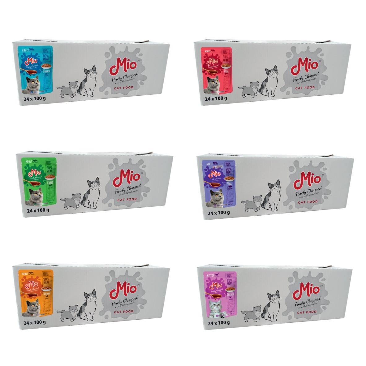 Pachet 6 cutii diferite, cu 24 plicuri de 100 g, hrana umeda, Completa ...