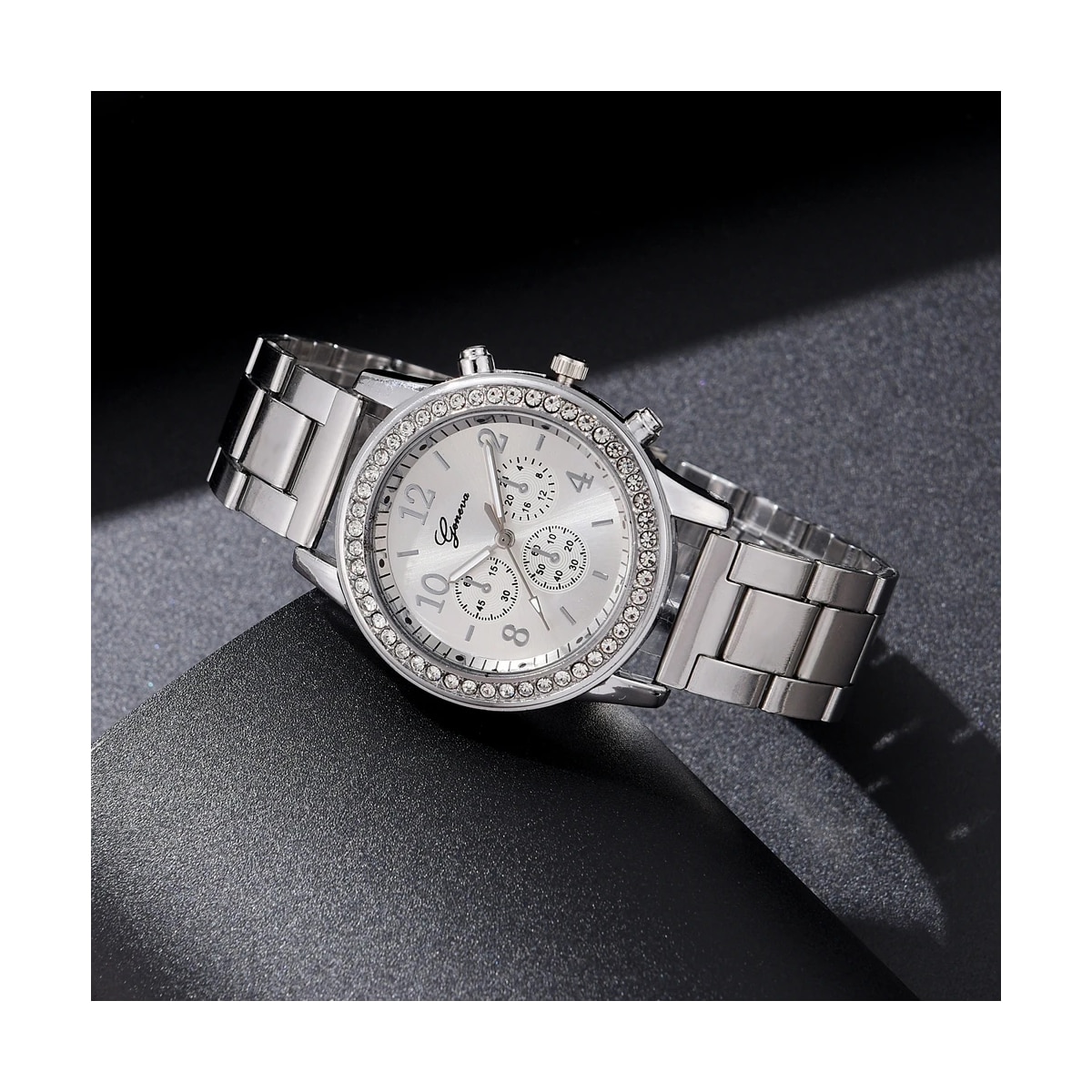 Set 5 bijuterii KERNOWSUN, Argintiu, Ceas dama, colier cu pandantiv ...