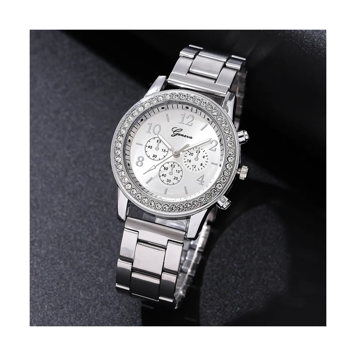 Set 5 bijuterii KERNOWSUN, Argintiu, Ceas dama, colier cu pandantiv ...