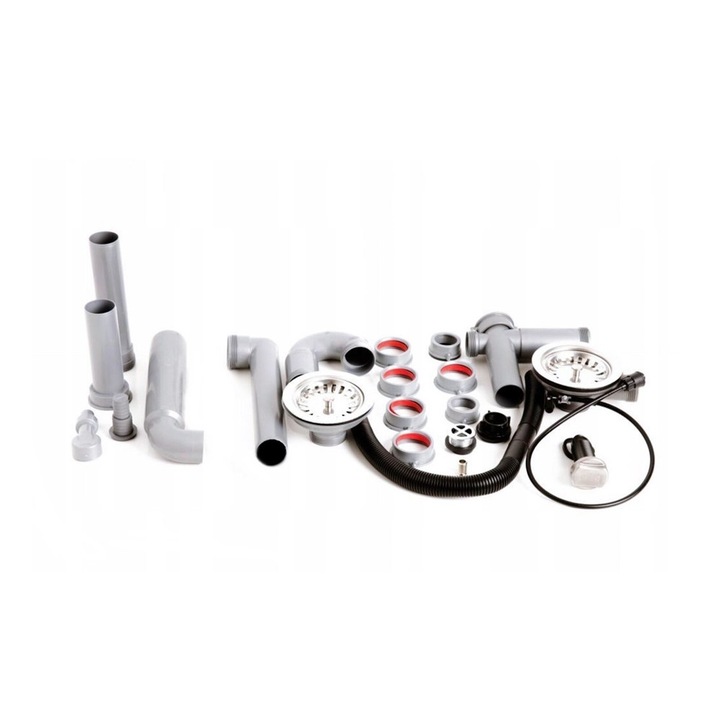 Kit sifon scurgere pentru chiuvete cu 2 cuve, ventil cu inchidere ...