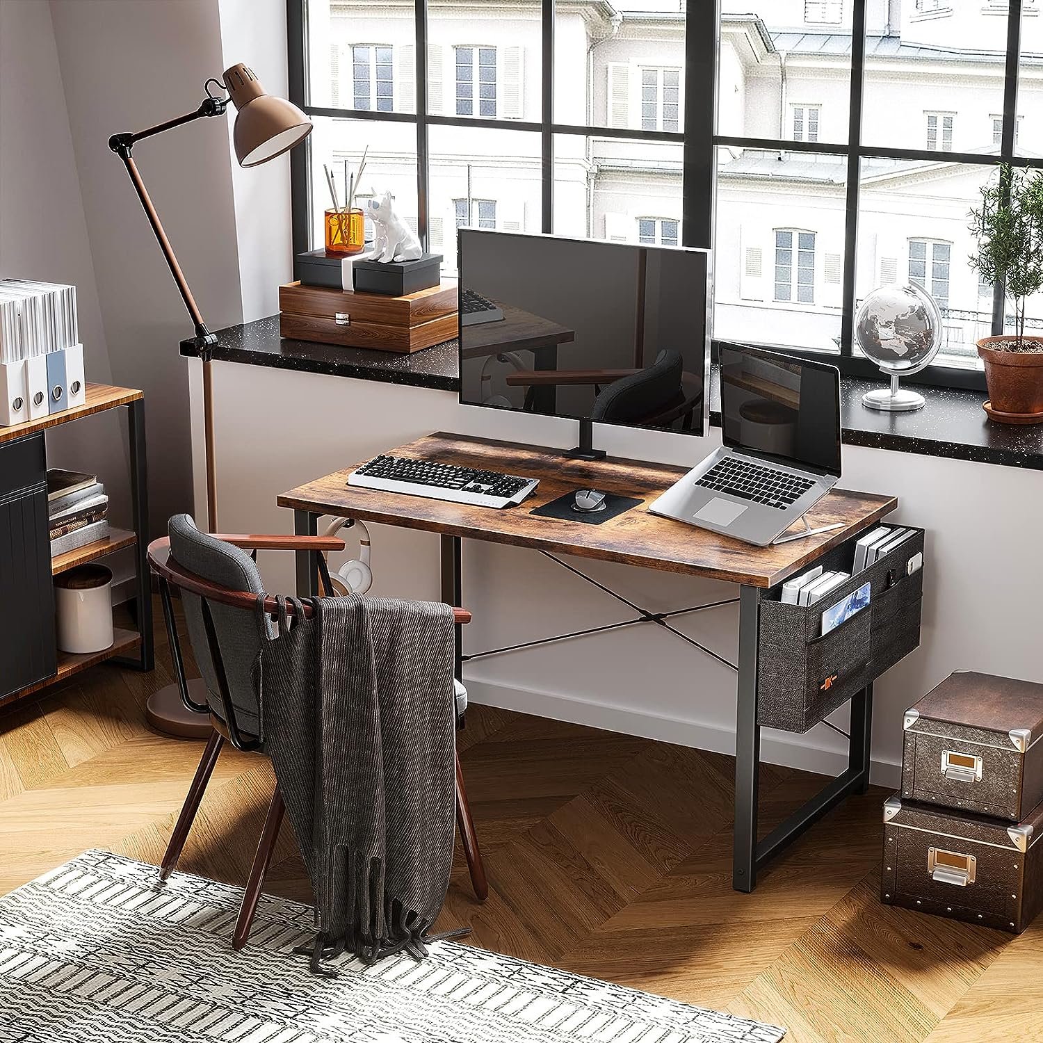 Masa de birou ODK, pentru PC/ calculator, cu depozitare, din lemn ...