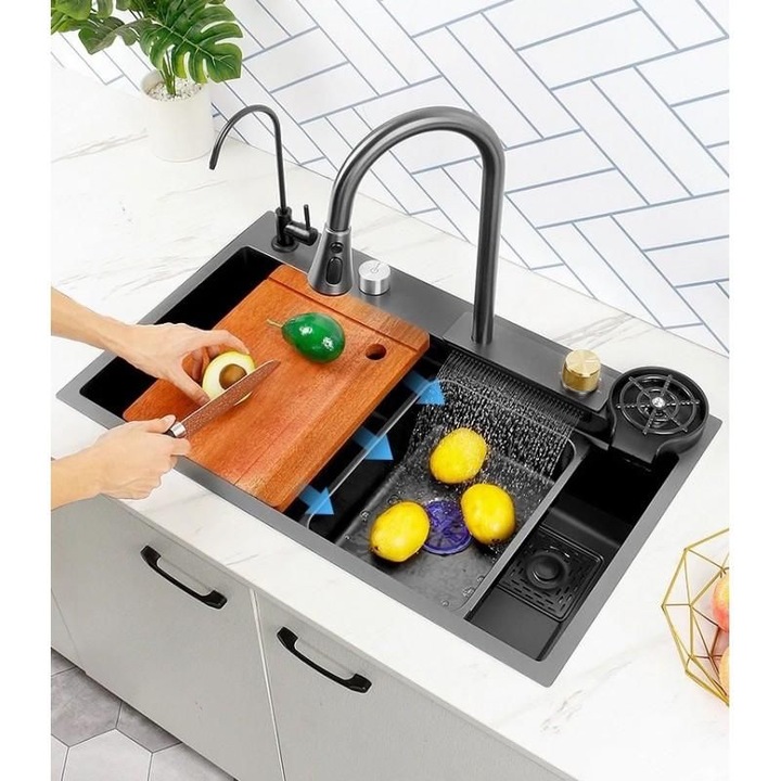 Chiuveta multifunctionala, Mat, Inox, 75x45x22 cm - eMAG.ro