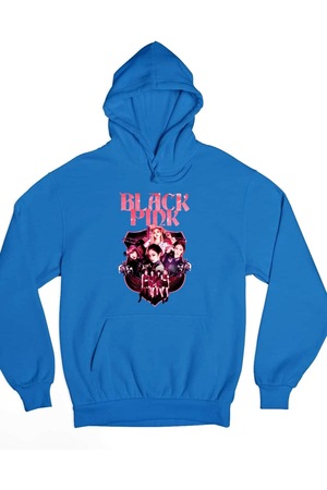 Pulover de dama cu litere si imagine roz Blackpink, albastru regal, S ...