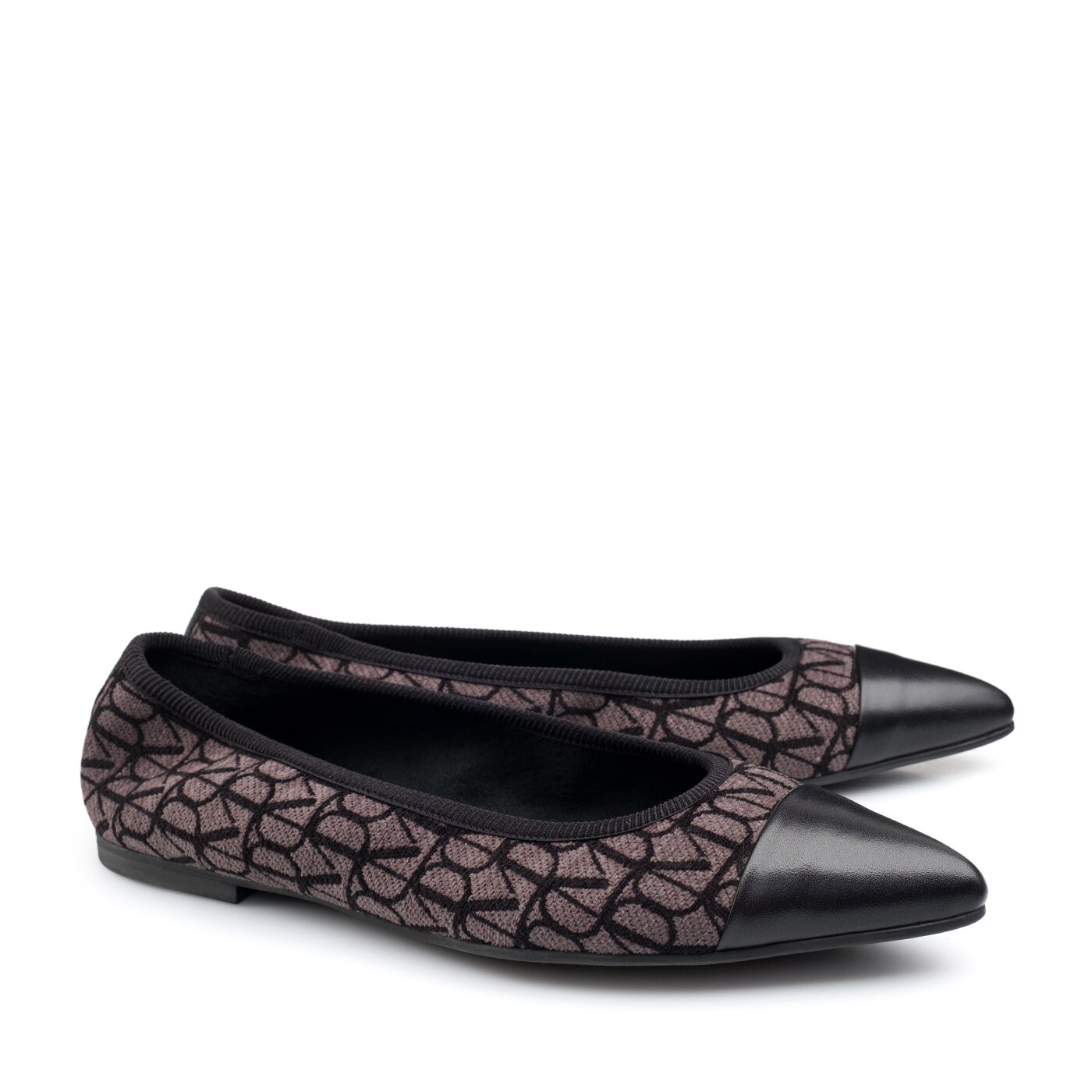 Balerini dama Musette LIZETTE A10, Piele naturala/Textil, negru/gri ...