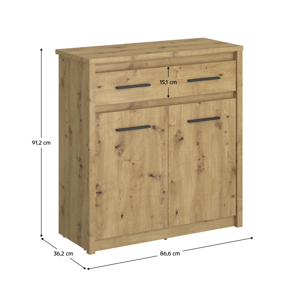 Comoda, maro, 2 usi, 2 rafturi, un sertar, dormitor, living, PAL ...