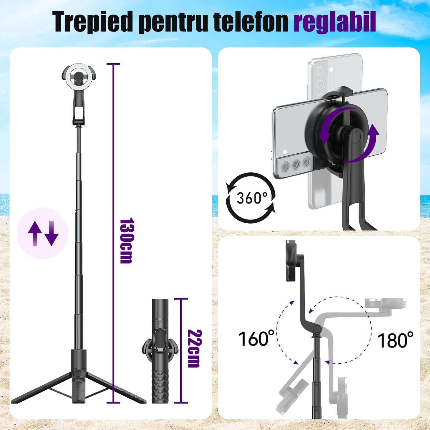 Trepied Foto Telescopic, BYONDSELF®, Suport Magnetic Pentru Telefon ...
