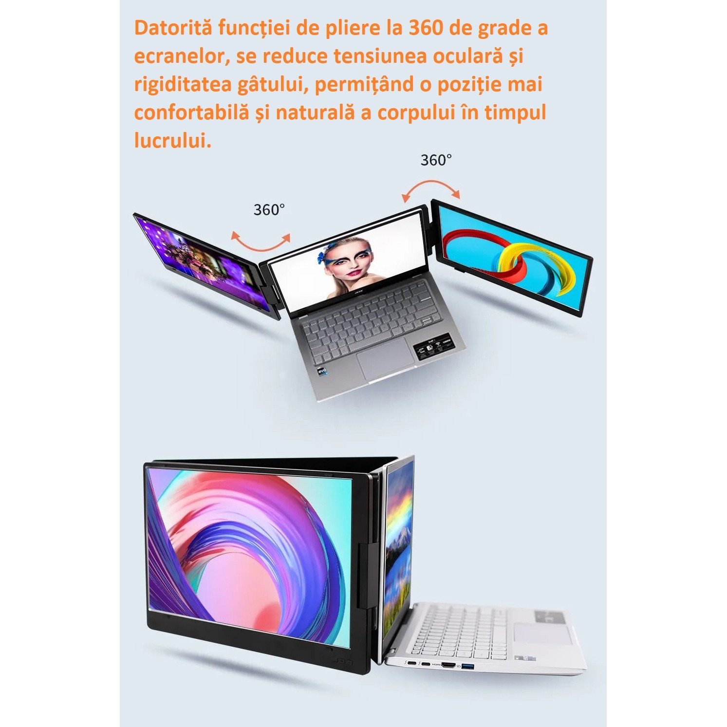 Monitor Extensibil Tri-Screen pentru Laptop Premium, dimensiune Ecrane ...