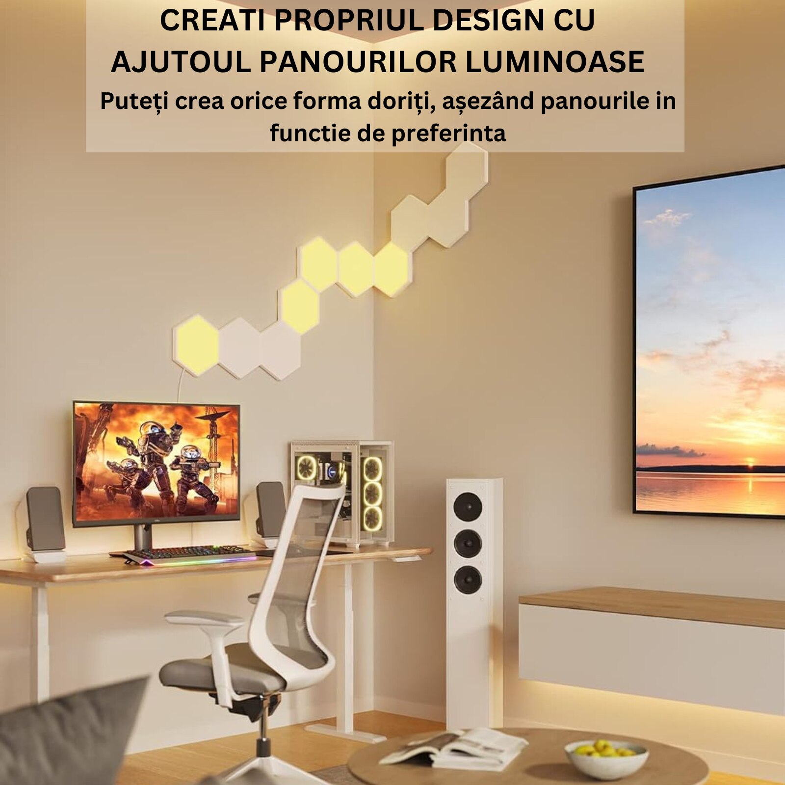 Kit Panouri Luminoase LED Infiniteea™, 6 Modulare Inteligente, RGBW ...