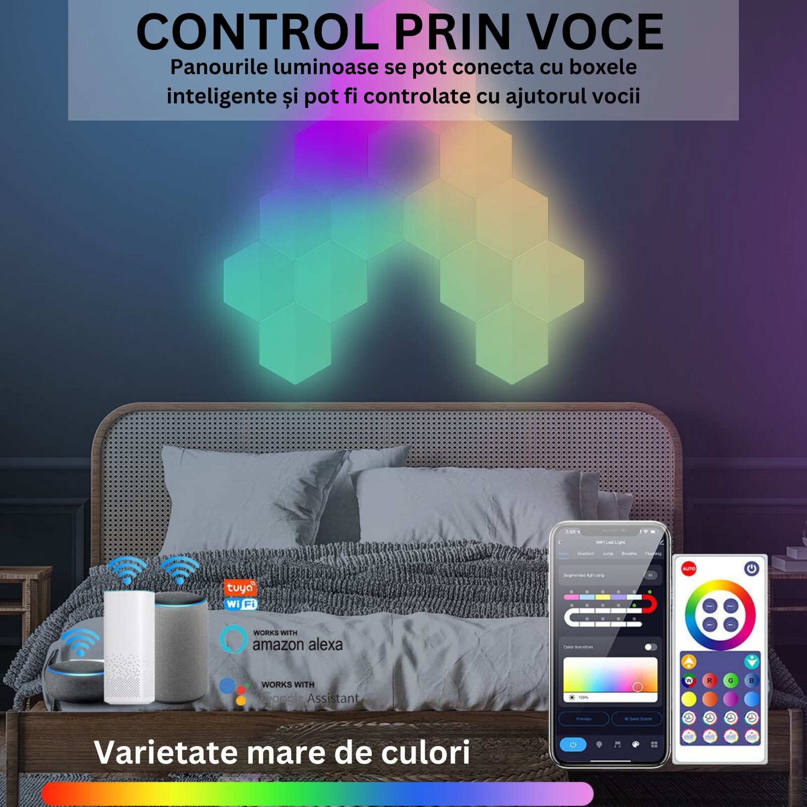 Kit Panouri Luminoase LED Infiniteea™, 6 Modulare Inteligente, RGBW ...