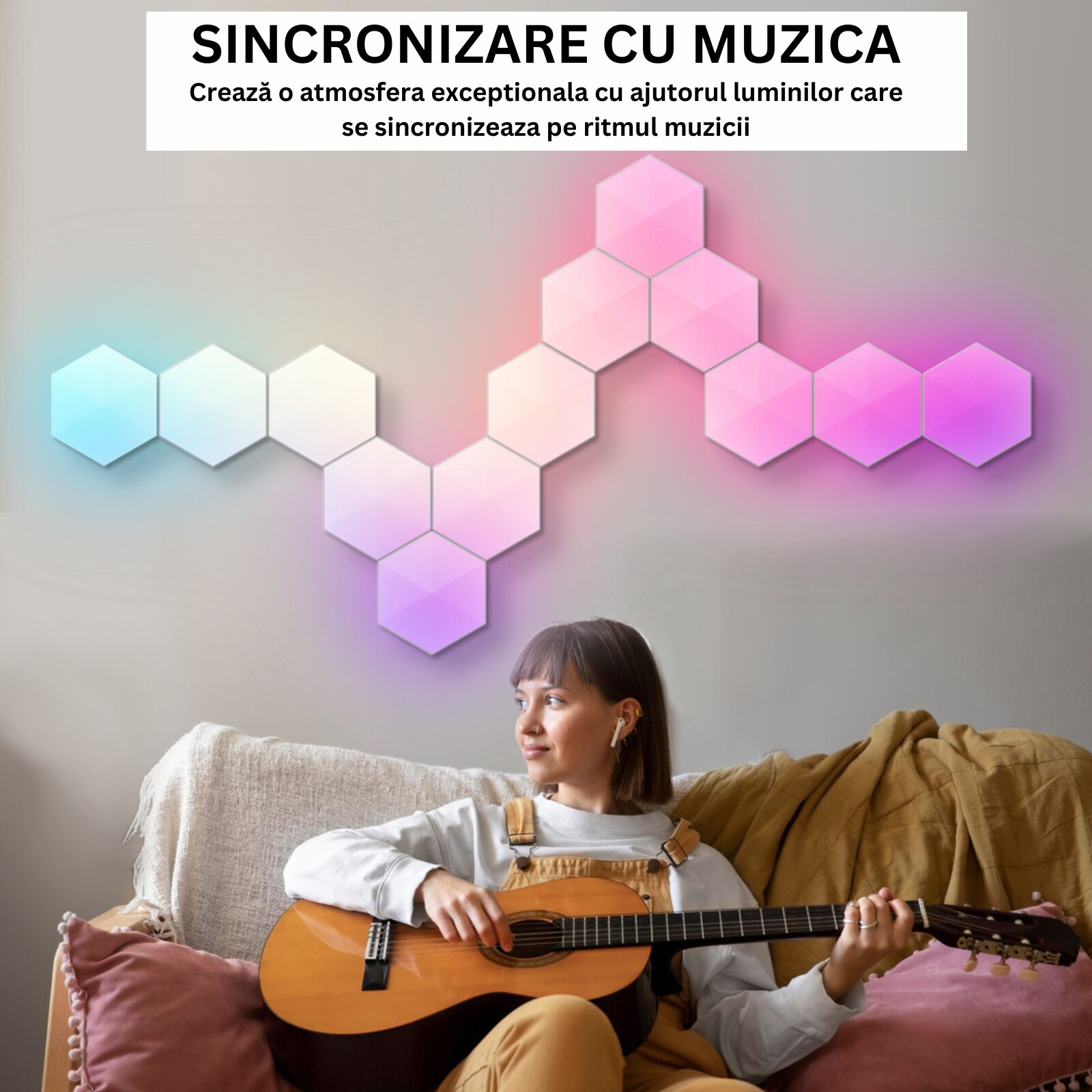 Kit Panouri Luminoase LED Infiniteea™, 6 Modulare Inteligente, RGBW ...