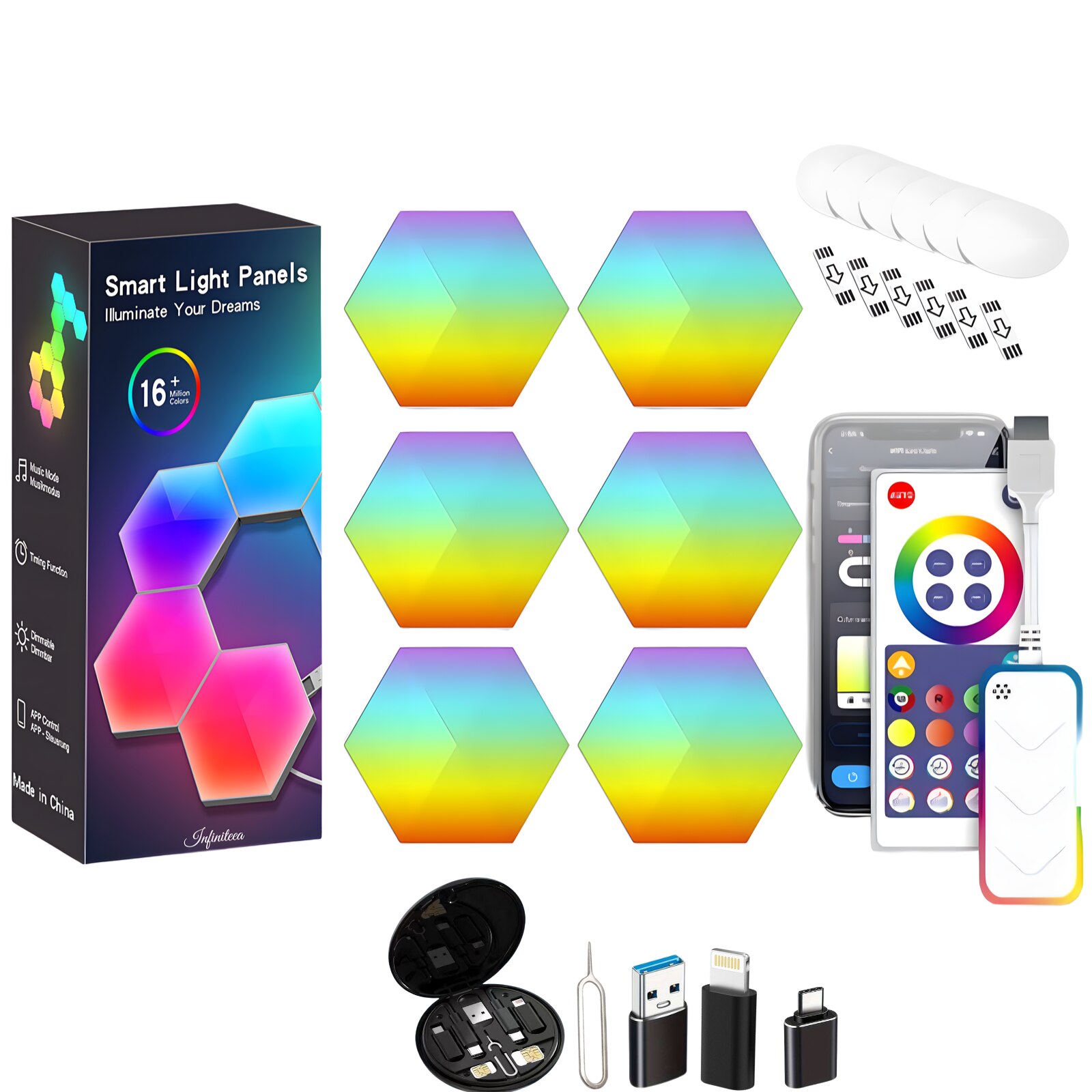 Kit Panouri Luminoase LED Infiniteea™, 6 Modulare Inteligente, RGBW ...