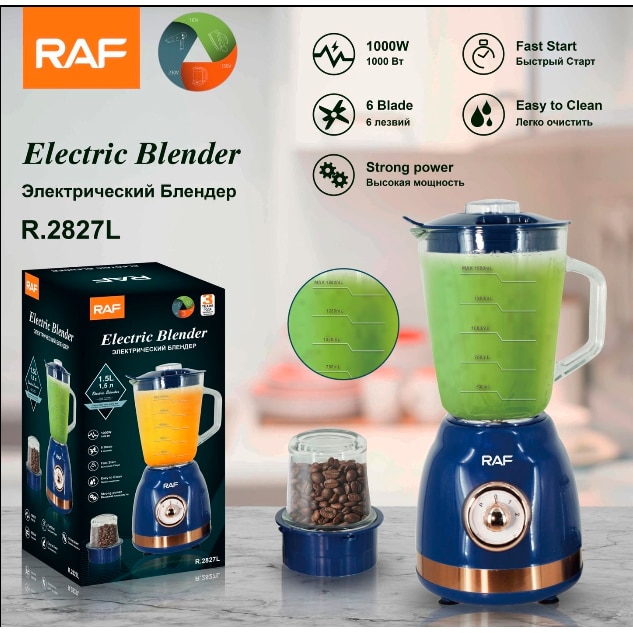 Blender de bucatarie profesional, multifunctional, RAF, 1000 W, 6 lame din otel inoxidabil si ...