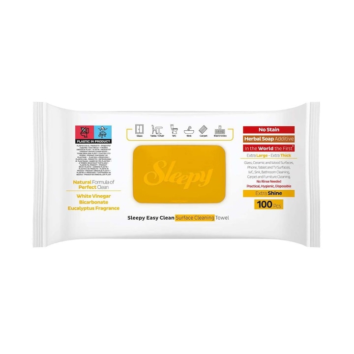 Set 2 x 100 Servetele Umede, Sleepy, cu Bicarbonat, Multisuprafete ...