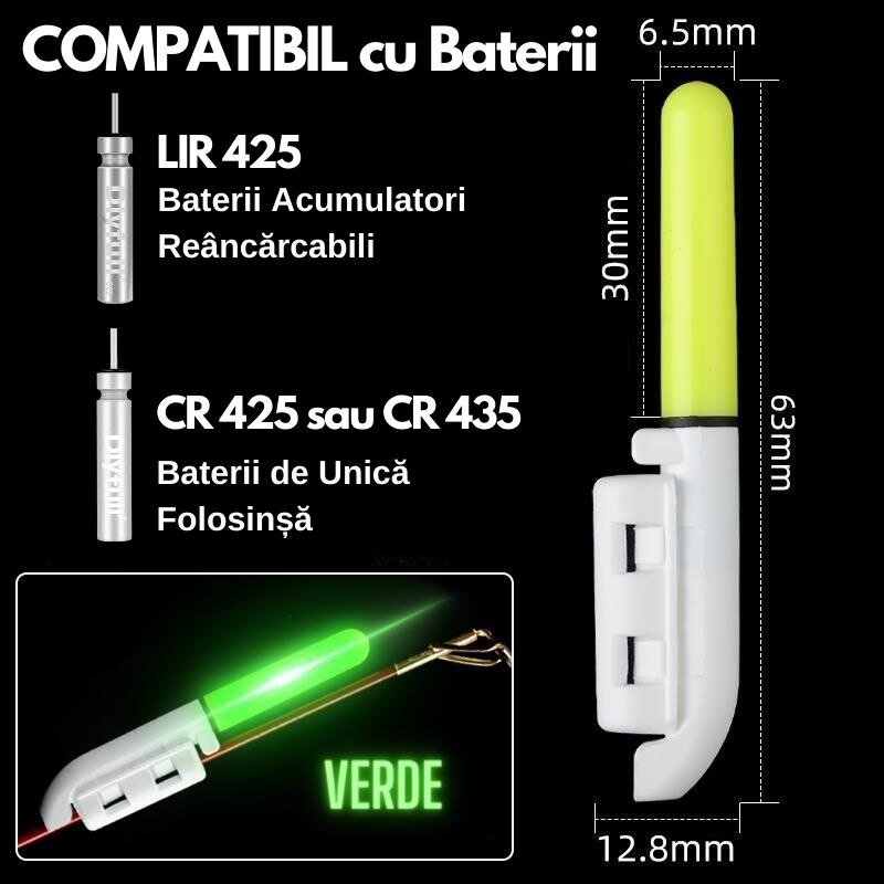 Semnalizator Luminos LED Verde pentru Lanseta Feeder, Pescuit de Noapte ...