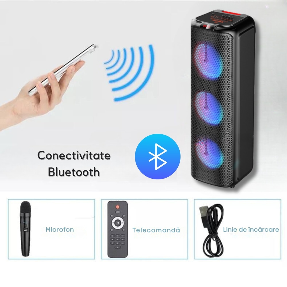 Boxa portabila, 40W, Bluetooth, LED, Microfon, Negru - eMAG.ro