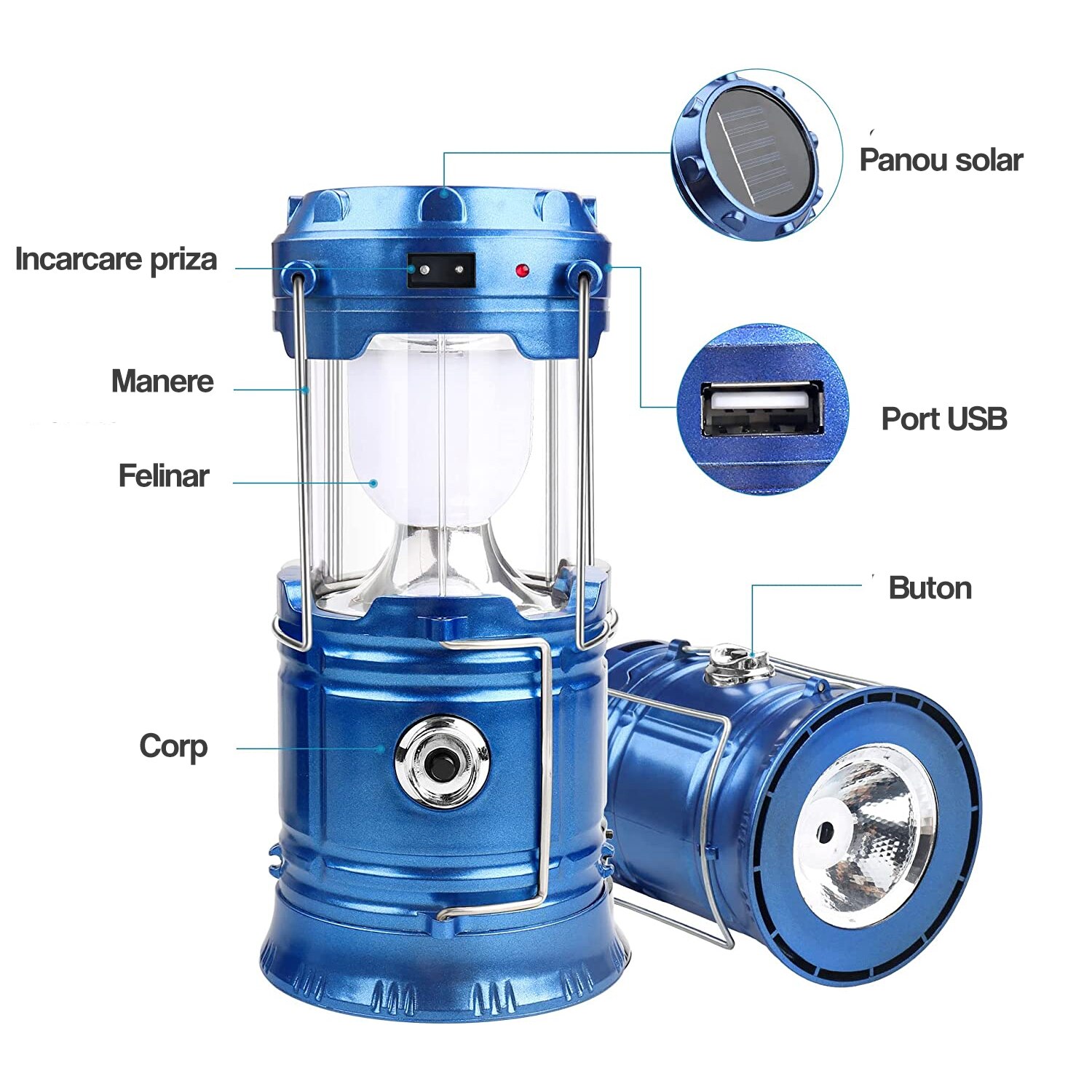 Felinar Led 3in1, lanterna, port USB, acumulator incorporat, incarcare ...