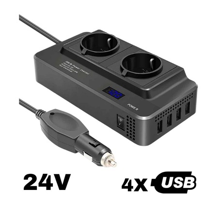 Invertor de Tensiune 24V de la Priza Auto la Priza EU Dubla 230V ...