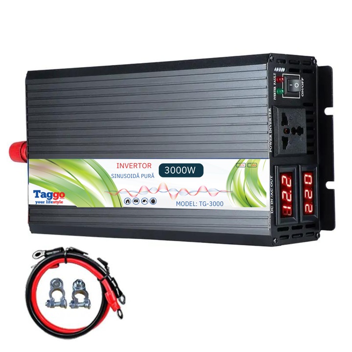 Invertor 3000W 24V – 220 V auto si panouri solare SINUS PUR, unda pura rulota, casa, cabana ...