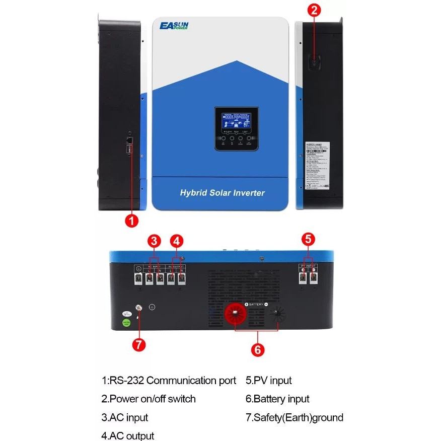 Invertor EASUN SMH II 4.2KW 24V SINUS PUR HIBRID MPPT 80A - eMAG.ro