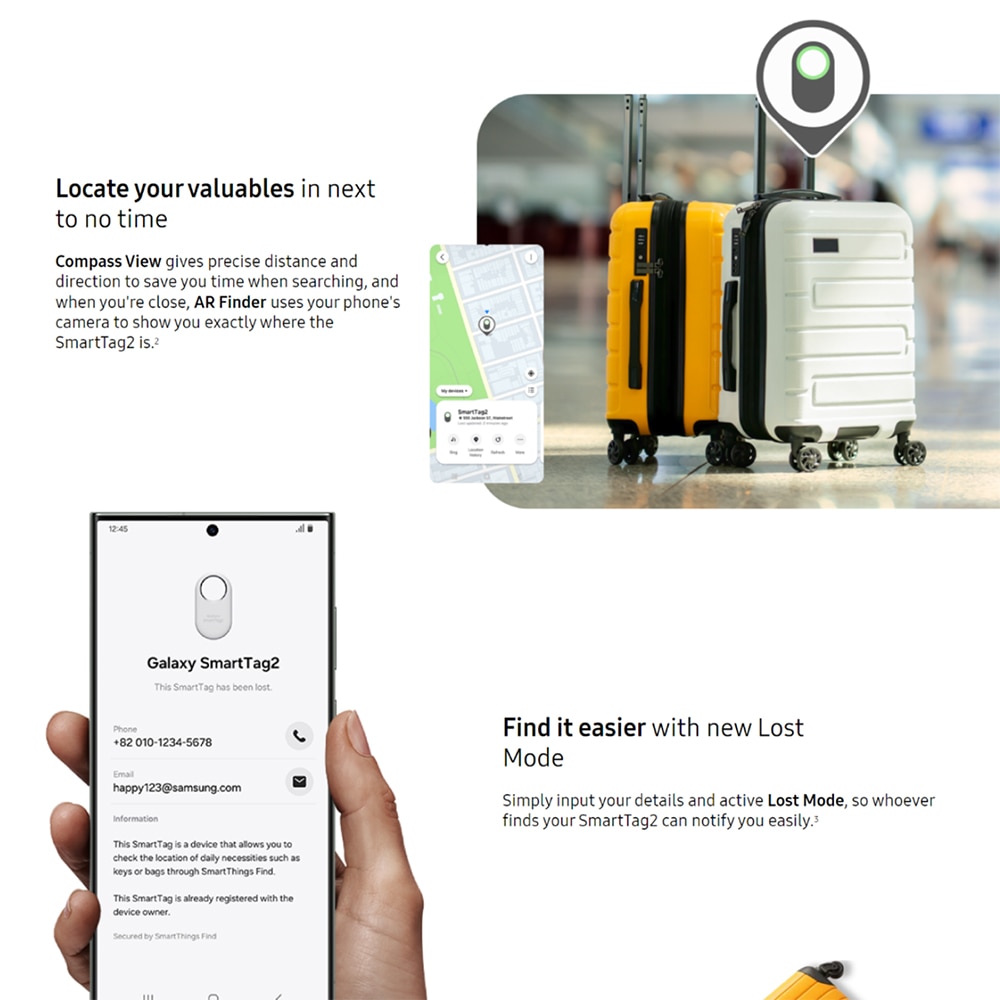Samsung Galaxy SmartTag 2, conectivitate Bluetooth 5.3, dispozitiv anti ...