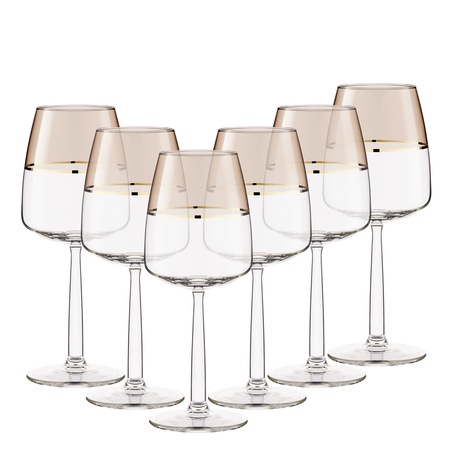 Set 6 pahare de vin, cu picior, colorate, maro cu linie aurie, 430 ml ...