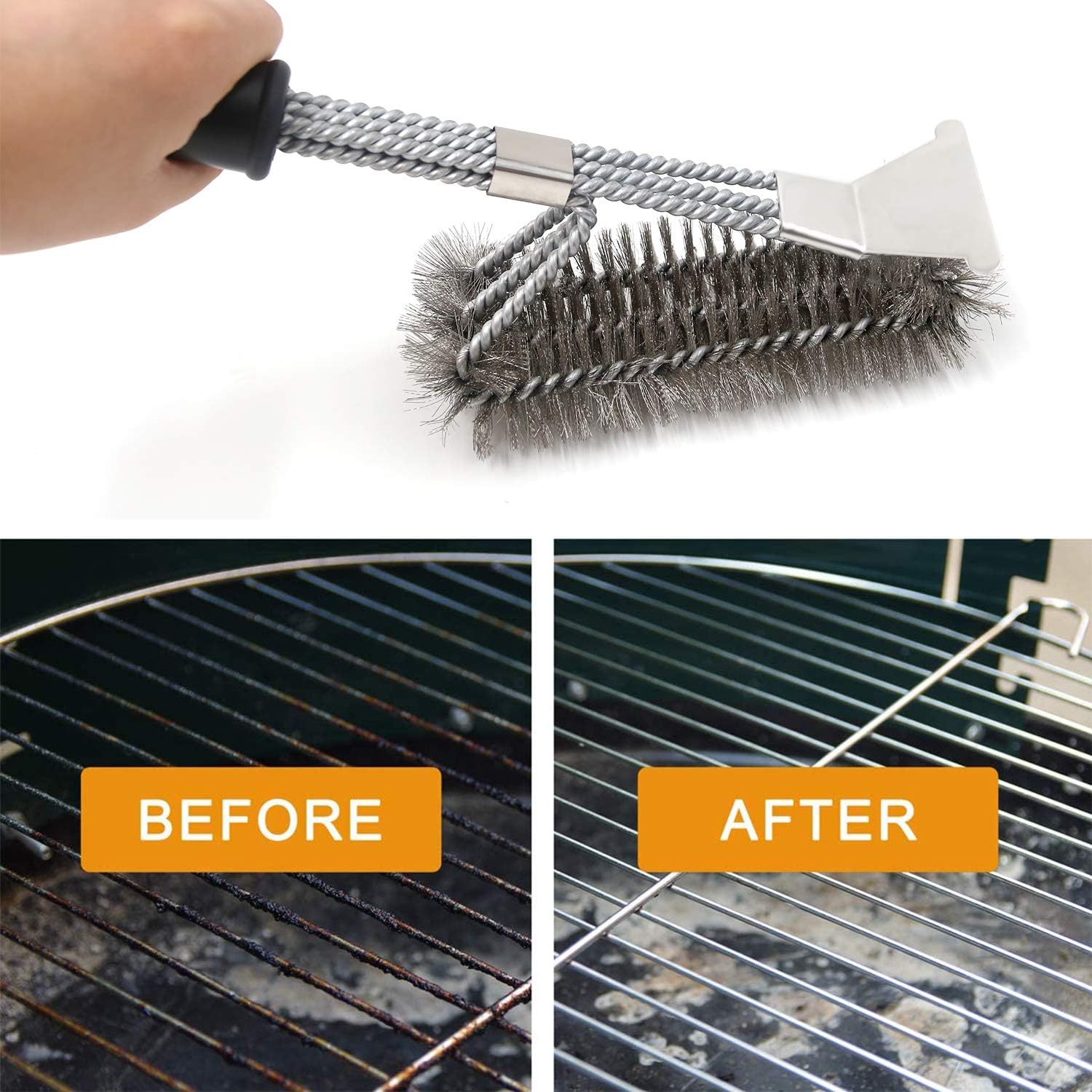 Perie pentru curatat gratar, JENUOS®, sarma si racleta, inox, 2in1 ...