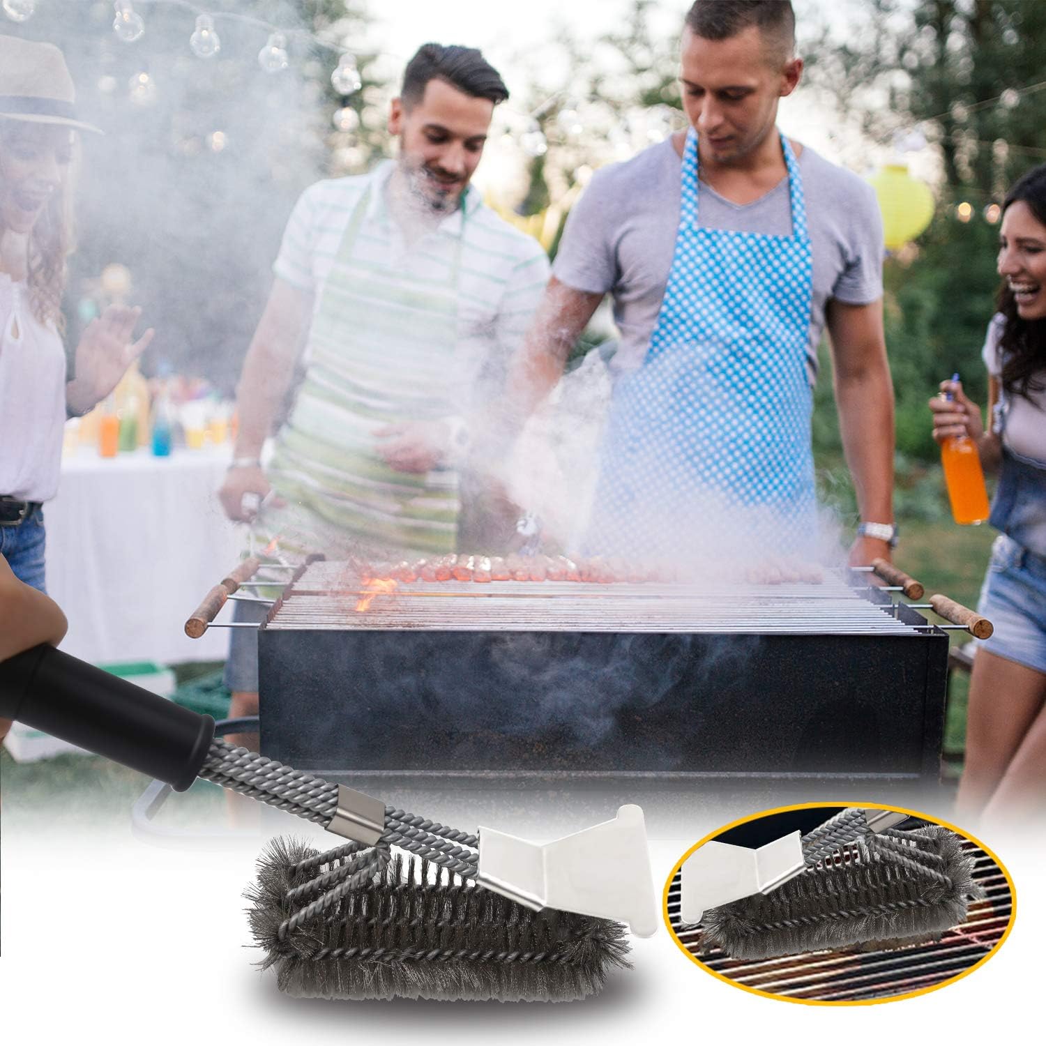 Perie pentru curatat gratar, JENUOS®, sarma si racleta, inox, 2in1 ...