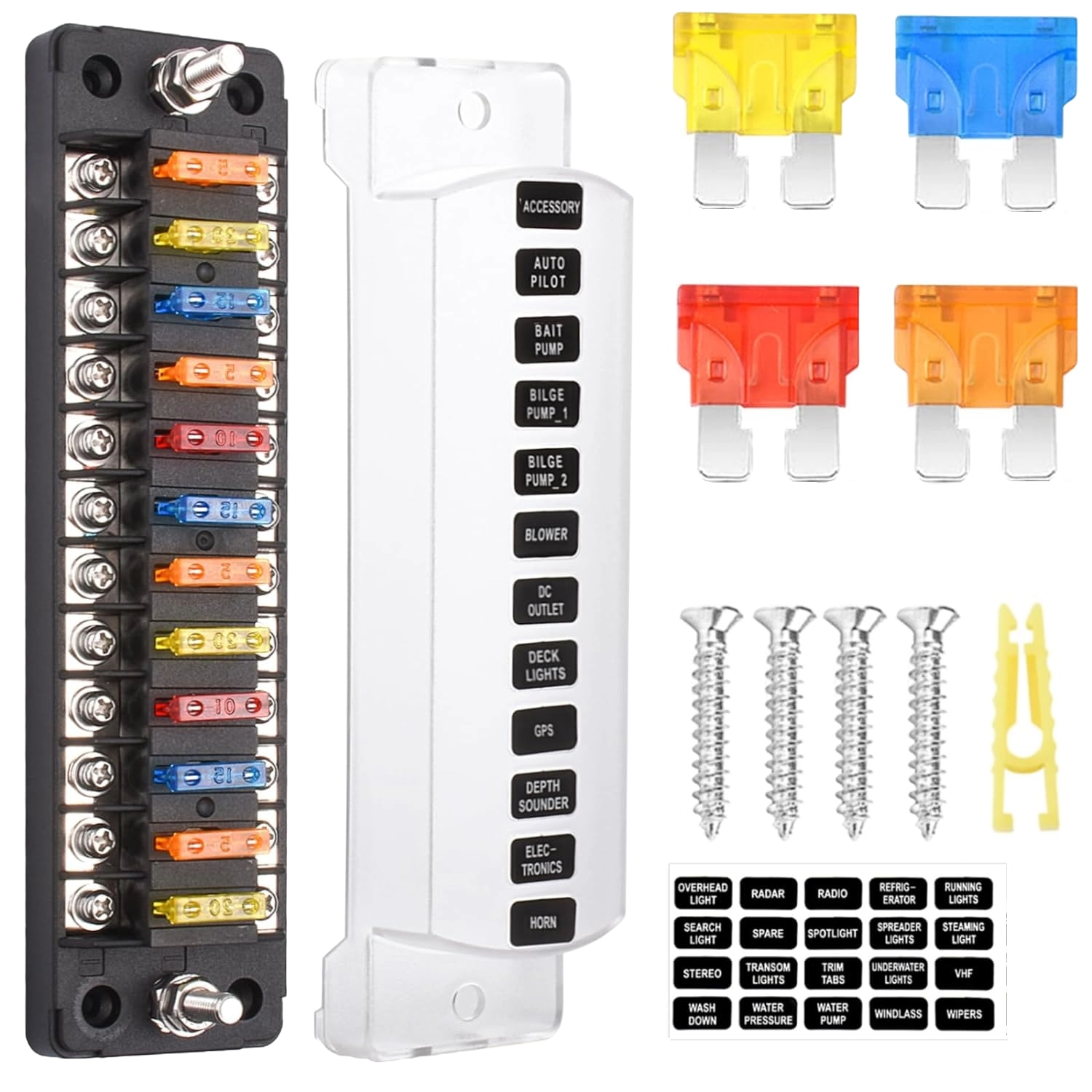 Set panou sigurante auto cu 12 iesiri, 12 V, cu sigurante 5A 10A 15A ...