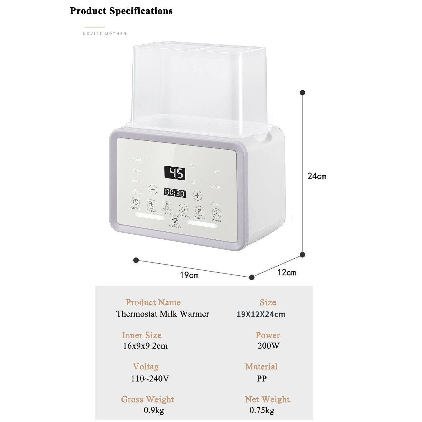 Incalzitor biberoane Latauar, Termostat de 48 de ore 9 in 1 Control ...