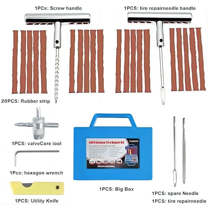 Kit Vulcanizare pentru Reparatie Pana Anvelope，Cu 20 buc Snur Cauciuc ...
