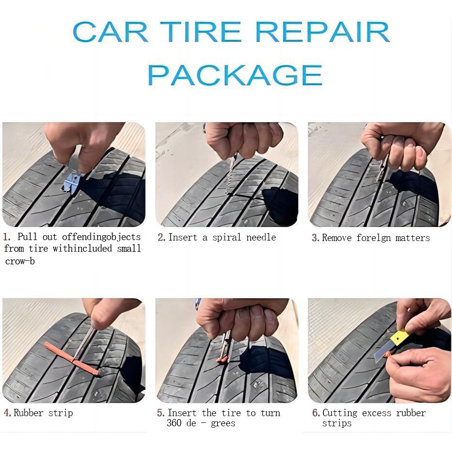 Kit Vulcanizare pentru Reparatie Pana Anvelope，Cu 20 buc Snur Cauciuc ...