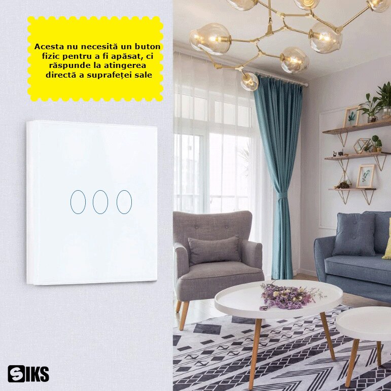 Intrerupator Lumina Triplu Cu Touch SIKS Din Sticla Securizata, De ...