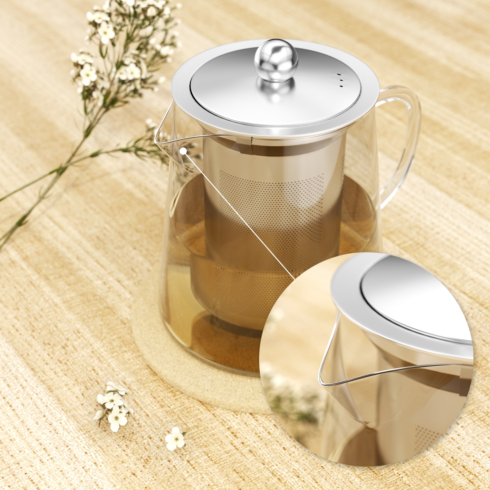 Ceainic cu infuzor, Sticla borosilicata/Inox, 550ml, Transparent ...