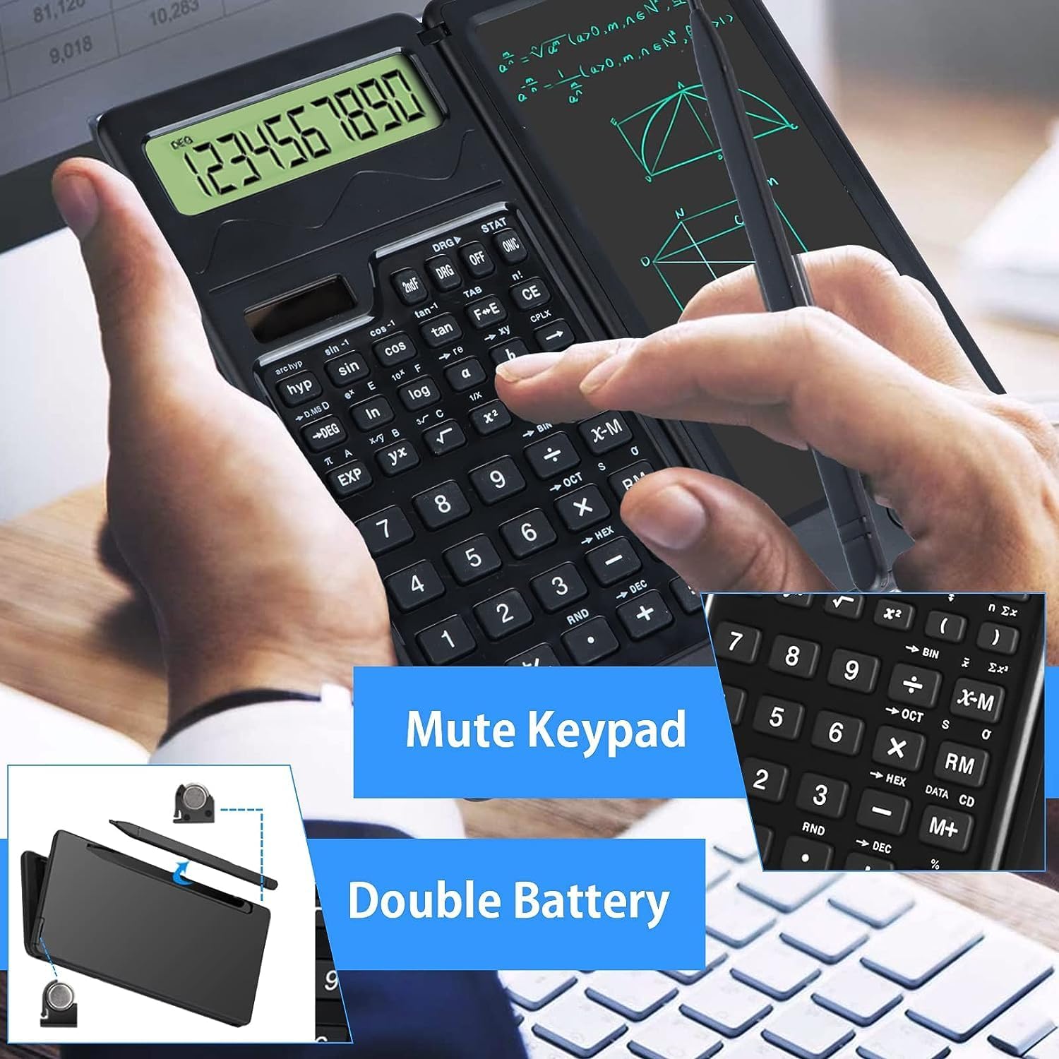 Calculator stiintific, 10 cifre LCD desktop Calculator solar pliabil cu ...
