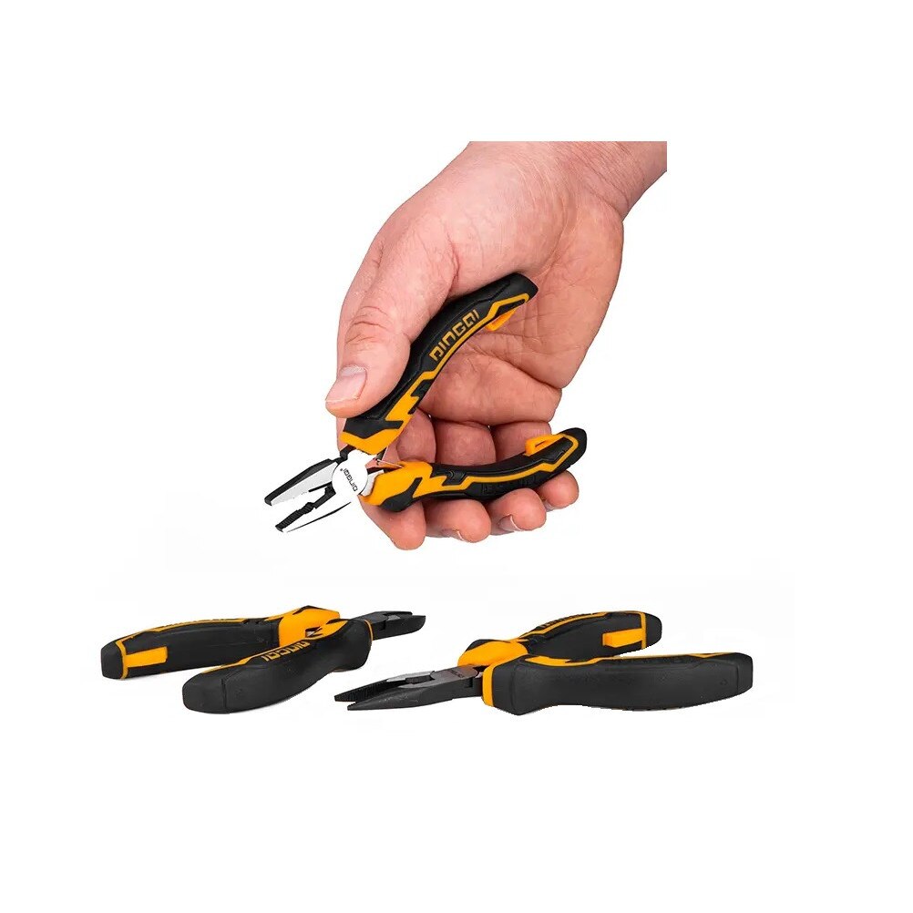 Set 4 mini clesti si patenti, manere izolate, 125 mm, Galben-Negru ...